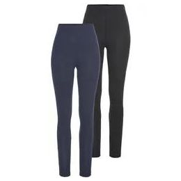 Leggings BOYSEN'S, Damen, Gr. 48, N-Gr, blau (marine, schwarz), Jersey, Obermaterial: 95% Baumwolle, 5% Elasthan. Obermaterial Melange: 57% Baumwolle, 38% Polyester, 5% Elasthan, unifarben, Basic, sehr figurbetont kn&ouml;chellang, Hosen Leggings, mit Baumwolle NEUE FARBE