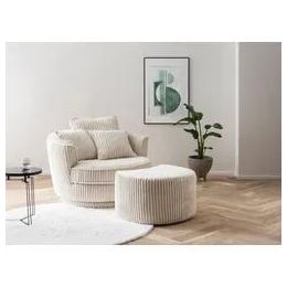 Drehsessel Home Affaire "MAISIE, Love Seat XXL Lese-Sessel, Big-Sessel mit Hocker", beige (hellbeige), B:120cm H:86cm T:173cm, Sessel, Drehsessel, Set in MEGA CORD und Web-Velours, drehbar 360 Grad, Topseller