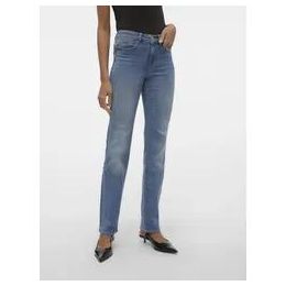 V&eacute;ro Moda Straight-Jeans VERO MODA "VMFLASH MR STRAIGHT JEANS LI347 GA NOOS", Damen, Gr. XL (42), L&auml;nge 30, blau (medium blau denim), Denim/Jeans, Obermaterial: 89% Baumwolle, 9% Elastomultiester, 2% Elasthan, unifarben, straight fit lang, Jeans Straight-Jeans, Baumwollmischung mit Stretch, regular waist, straight fit