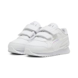 Sneaker Puma "ST Runner v4 Holo Sneakers Kinder", M&auml;dchen, Gr. 21, wei&szlig; silber metallic, Obermaterial: Synthetik, Kuhleder. Futter: Textil. Innensohle: Textil. Laufsohle: Gummi, Schuhe Sneaker