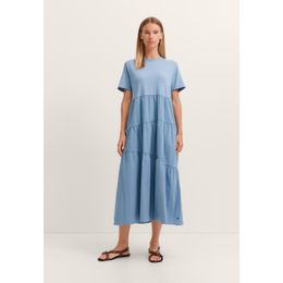 Sommerkleid Bugatti "Materialmix", Damen, Gr. L, Normalgr&ouml;&szlig;en, 340, blaugrau, 78% Baumwolle, 18% Polyamid, 4% Elasthan, unifarben, normal, Kleider Sommerkleid, mit asymmetrischen Raffungen