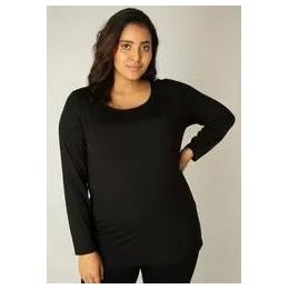 Langarmshirt Base Level Curvy, Damen, Gr. 44, schwarz, Web, Obermaterial: 96% Viskose, 4% Elasthan, unifarben, regular fit h&uuml;ftbedeckend, Rundhals, Shirts Langarmshirt, mit Rundhalsausschnitt