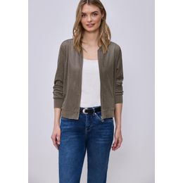 Kurzjacke Street One, Damen, Gr. 42, schwarz beige, Stoff, 100% Polyester, unifarben, normal normal, Rundhals, B&uuml;ndchen, Jacken Kurzjacke, Rundhalsausschnitt