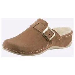Pantoffel MUBB, Damen, Gr. 42, braun (cognac), Veloursleder, Basic, Schuhe Hausschuh Pantoffeln