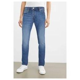 Jack & Jones Slim-fit-Jeans JACK & JONES "JJIGLENN mit Used-Look und Stretchkomfort", Herren, Gr. 28, L&auml;nge 30, blau (blau denim), Denim/Jeans, Obermaterial: 76% Baumwolle, 22% Polyester, 2% Elasthan, Abriebeffekte, slim fit lang, Jeans Slim-fit-Jeans, Abriebeffekte, modisch, slim fit, Baumwollmischung