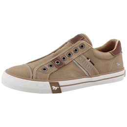 Slip-On Sneaker Mustang Shoes "Calogero", Herren, Gr. 46, taupe, Baumwolle, Schuhe, Slipper, Freizeitschuh, Halbschuh mit Kontrastn&auml;hten