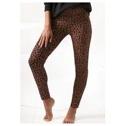 Leggings Lascana, Damen, Gr. 32/34, N-Gr, schwarz (schwarz, leo), Obermaterial: 95% Baumwolle, 5% Elasthan, eng lang, Hosen Leggings, Sweatleggings mit breitem B&uuml;ndchen im Leo-Print, Loungewear