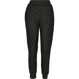 Jogginghose Urban Classics "Urban Classics Damen Ladies Lace Jersey Jog Pants", Damen, Gr. M, US-Gr&ouml;&szlig;en, schwarz, 94% Polyamid, 6% Elasthan, unifarben, slim fit, Hosen Jogginghose
