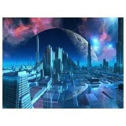 Fototapete papermoon "PLANETEN-FUTURISTISCH WELTRAUM MOON GALAXIE UNIVERSUM", bunt, B:3,5m L:2,6m, Vlies, Tapeten