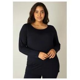Langarmshirt Base Level Curvy, Damen, Gr. 58 (60), blau (dunkelblau), Web, Obermaterial: 96% Viskose, 4% Elasthan, unifarben, regular fit h&uuml;ftbedeckend, Rundhals, Shirts Langarmshirt, mit Rundhalsausschnitt