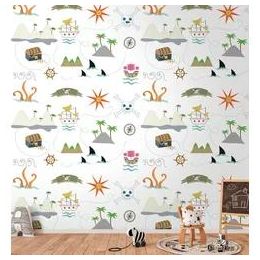 Livingwalls Fototapete LIVING WALLS "Kinderzimmertapete Piraten", bunt (bunt creme grau), B:1,59m H:0,01m L:2,8m, Vinyl, Vlies, Tapeten, Fototapete Jungenzimmer Tapeten Kinderzimmer Schlafzimmer Design Optik