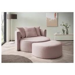 XXL-Sessel "ISALIE, Rundsessel mit Hocker, Lesesessel, Loveseat, Big-Sessel", lila (hellflieder), B:153cm H:98cm T:208cm, LeGer Home by Lena Gercke, Sessel, XXL-Sessel, trendige Stoffe, 3 Zierkissen, gro&szlig;e Sitzfl&auml;che, Cord, Samt, Boucl&eacute;