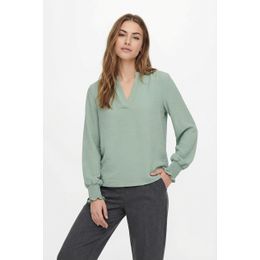 Blusenshirt Only "ONLMETTE V-NECK LS SMOCK TOP NOOS WVN", Damen, Gr. S, jadeite, Web, Obermaterial: 100% Polyester, unifarben, regular fit normal, V-Ausschnitt, gesmokt, Shirts Blusenshirt, Kunstfaser, regular fit