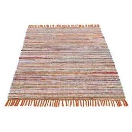 Teppich CarpetFine "Kelim Chindi, Wendeteppich", orange, B:140cm H:6mm L:200cm, Baumwolle, Polyester, Teppiche, Teppich, handgewebt, Fleckerlteppich mit Fransen, auch vielen in L&auml;ufergr&ouml;&szlig;en