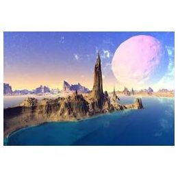 Fototapete papermoon "PLANETEN-FUTURISTISCH WELTRAUM MOND GALAXIE UNIVERSUM", bunt, B:5m L:2,8m, Vlies, Tapeten