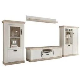 Wohnwand Home Affaire "Florenz, Anbauwand im Landhausstil, Komplettset mit Metallgriffen", wei&szlig; (pinie wei&szlig;), B:352cm, Kastenm&ouml;bel-Sets, Wohnwand, enth&auml;lt Vitrine, Lowboard, Kommode und Wandboard, 352 cm breit