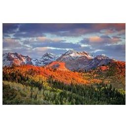 Fototapete papermoon "GEBIRGE-HERBST NATUR ALPEN LANDSCHAFT WALD B&Auml;UME BERGE", bunt, B:3,5m L:2,6m, Vlies, Tapeten
