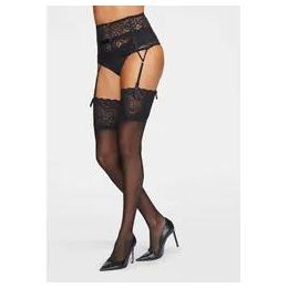 Strapsstr&uuml;mpfe Lascana, Damen, Gr. 39/42, schwarz, Elasthan, Polyamid, transparent, uni, elastisch, Socken, mit elastischer Spitze
