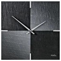 Wanduhr AMS "W9520", schwarz, Wanduhren, B/H/L: 30cm x 30cm, Wanduhr, Made in Germany,Schiefer,Wohnzimmer,Esszimmer,K&uuml;che,Arbeitszimmer
