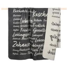 Wohndecke Pad "SNUG", grau, B:150cm L:200cm, Mischgewebe, Wohndecken, Wohndecke, Made in Europe, Wendefunktion, mit Schriftzug, 150x200 cm