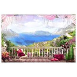 Fototapete papermoon "LANDSCHAFT-SEE MEER BERGE GEBIRGE STRAND POSTER XXL", bunt, B:4,5m L:2,8m, Vlies, Tapeten