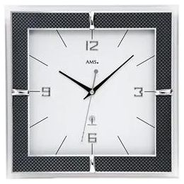 Funkwanduhr AMS "F5855", silber (silberfarben, schwarz), Wanduhren, B/H/L: 4cm x 30cm x 30cm, Quarzuhr,Wohnzimmer,Esszimmer,K&uuml;che,Arbeitszimmer,B&uuml;ro, Flur