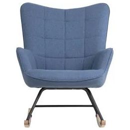 Schaukelstuhl ByLiving "Richie", blau (blau, schwarz, buche), B:72cm H:92cm, 100% Polyester, St&uuml;hle, Schaukelstuhl, moderne Metallbeine mit Holzkufe, in Webstoff oder Cord erh&auml;ltlich