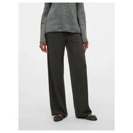 V&eacute;ro Moda Schlupfhose VERO MODA "VMBERLIN ZAMIRA MW WIDE PANT NOOS", Damen, Gr. L (40), L&auml;nge 34, grau (peat), Milano Rib, Obermaterial: 95% Polyester, 5% Elasthan, unifarben, loose fit normal, Hosen Schlupfhose, mit Stretch