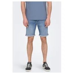 Only & Sons Shorts ONLY & SONS "ONSPLY MBD 8772 TAI DNM SHORTS NOOS", Damen, Gr. M, N-Gr, blau (medium blau), Denim/Jeans, Obermaterial: 98% Baumwolle, 2% Elasthan, unifarben, Basic, slim fit kniefrei, Hosen Shorts