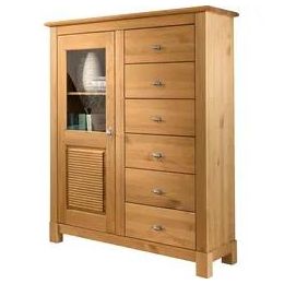 Highboard OTTO HOME "Rauna", beige (naturfarben), B:102,8cm H:131cm T:37cm, Sideboards, Highboard, Vitrine, Breite 103 cm, FSC-zertifiziertes Massivholz