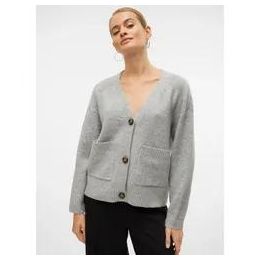 V&eacute;ro Moda Strickjacke VERO MODA "VMBOOM LS V-NECK BUTTON CARDIGAN GA NOOS", Damen, Gr. M, grau (light grau melange), Strick, Obermaterial: 85% Polyester, 7% Polyacryl, 5% Wolle, 3% Elasthan, unifarben, loose fit h&uuml;ftlang, V-Ausschnitt, Strickjacken Strickjacke