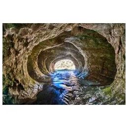 Fototapete papermoon "GROTTE-NEUSEELAND H&Ouml;HLE STROM BERGE MEER FLUSS FELSEN", bunt, B:5m L:2,8m, Vlies, Tapeten