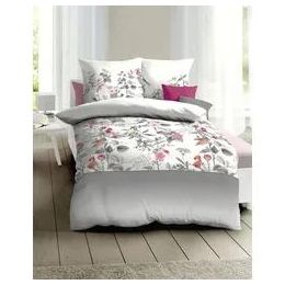 Bettw&auml;sche Kaeppel "Formosa", silber, B/L: 155cm x 220cm, 1 Stk., 1 Stk., Mako-Satin, B/L: 80cm x 80cm, 2 Stk., Mako-Satin, Obermaterial: 100% Baumwolle, Bettw&auml;sche, Bettw&auml;sche, Mit Blumen