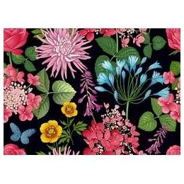 Fototapete papermoon "BLUMEN ABSTRAKT-MUSTER DESIGN VOGEL BLUMEN DECOR RETRO", bunt, B:4m L:2,6m, Vlies, Tapeten