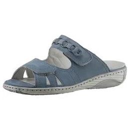 Waldl&auml;ufer Pantolette WALDL&Auml;UFER "GARDA", Damen, Gr. 6,5, blau (jeansblau), Nubukleder, Schuhe Pantolette, Keilabsatz, Sommerschuh, Schlappen mit Schmuckapplikation, Weite G