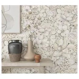 Vliestapete marburg "Flower", beige (creme), B:0,53m L:10,05m, Vlies, Tapeten, Blattmotiv moderne Tapete f&uuml;r Wohnzimmer Schlafzimmer K&uuml;che