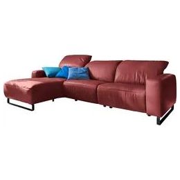Ecksofa Home Affaire "Juist L-Form", rot, B:290cm H:85cm T:180cm, NaturLEDER (echtes Rindsleder);Luxus-Microfaser Lederoptik 100% Polyester, , Sofas, Ecksofa, mit Kopfteilverstellung und schwarzen Metallkufen