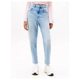 Tommy Hilfiger Mom-Jeans TOMMY JEANS "MOM JEAN UH TPR", Damen, Gr. 31, L&auml;nge 30, blau (denim light), Denim/Jeans, Obermaterial: 81% Baumwolle, 18% Lyocell, 1% Elasthan, unifarben, regular fit kn&ouml;chelfrei, Jeans, mit Logo-Stickereien, in kn&ouml;chelfreier L&auml;nge