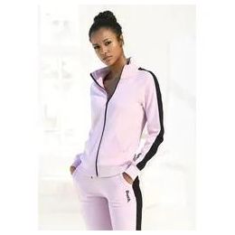 Sweatjacke BENCH. LOUNGEWEAR, Damen, Gr. 40/42, rosa (rosa, schwarz), Jersey, Obermaterial: 60% Baumwolle, 40% Polyester, unifarben mit Farbeinsatz, bequem h&uuml;ftbedeckend, ohne Ausschnitt, Raglan&auml;rmel Rippb&uuml;ndchen, Sweatjacken Sweatjacke, mit Seitenstreifen und Stehkragen, Loungewear