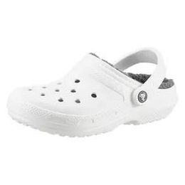 Hausschuh Crocs "Classic Lined Clog", Damen, Gr. 36, grau (wei&szlig;, grau), CrosliteTM, Schuhe Hausschuh, Gartenclog, Schlappen, Clog, mit kuscheligem Fellimitat