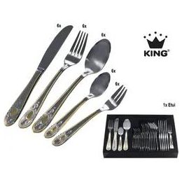 Besteck-Set King "&raquo;VIERAILLA GOLD&laquo;", silber (edelstahlfarben), 31 Stk., Edelstahl 18/0, Essbesteck-Sets, mit Dekor in Gold-Optik, inkl. Etui