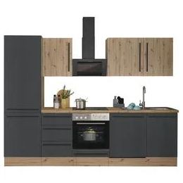 K&uuml;chenzeile KOCHSTATION "KS-Florida mit 38mm starker Arbeitsplatte", schwarz (k&uuml;che: schwarz, front: schwarz, korpus: artisan eichefarben, arbeitsplatte: artisan eichefarben), B:280cm T:60cm, Komplettk&uuml;chen-Sets, K&uuml;chenzeile, Breite 280 cm, wahlweise mit E-Ger&auml;ten, Soft-Close-Funktion