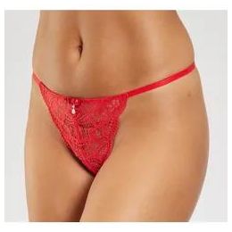 String Lascana "Nikoletta", Damen, Gr. 36/38, rot, Spitze, Obermaterial: 90% Polyamid, 10% Elasthan, Unterhosen String, aus floraler Spitze mit Accessoire in Perlenoptik