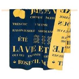 Wohndecke Pad "EVITA", blau, B:150cm L:200cm, Mischgewebe, Wohndecken, Wohndecke, Made in Europe, Wendefunktion, mit Schriftzug, 150x200 cm