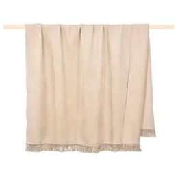 Wohndecke Pad "SYDNEY", beige (natural), B:150cm L:200cm, Mischgewebe, Wohndecken, Wohndecke, Made in Europe, Uni Farben, mit Fransen, 150x200 cm