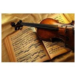 Fototapete papermoon "VIOLINE-MUSIK KUNST RETRO VINTAGE GEIGE INSTRUMENT STEG", bunt, B:4,5m L:2,8m, Vlies, Tapeten