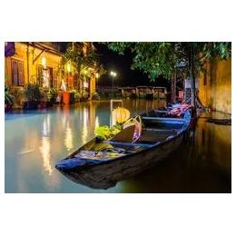 Fototapete papermoon "HOI AN VIETNAM-FLUSS CANAL GASSE ALTSTADT BLUMEN MAUER", bunt, B:4m L:2,6m, Vlies, Tapeten