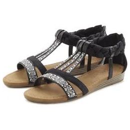Sandale Lascana "Sommerschuh, Sandalette", Damen, Gr. 37, schwarz, Obermaterial: 100% Lederimitat. Decksohle: 100% Lederimitat. Futter: 100% Lederimitat. Laufsohle: 100% Lederimitat, Glitzer, unifarben, Basic, Schuhe Sandale, mit Glitzersteinen und kleinem Keilabsatz im Festival-Look VEGAN