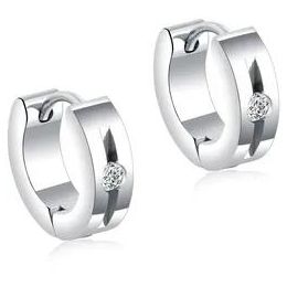 Paar Creolen Firetti "Schmuck Geschenk Glamour, klassisch", silber (edelstahlfarben, wei&szlig;, kristallwei&szlig;), Ohrringe, Damen, 13,5mm, Edelstahl, mit Zirkonia (synth.)