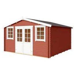 Gartenhaus Lasita Maja "Wels 4", rot (schwedenrot), Fu&szlig;boden im Gartenhaus, ohne Dacheindeckung, Massivholz, Gartenh&auml;user, Gartenhaus, Blockbohlenhaus 28mm, Fundamentmass 3900x3900, Schwedenrot
